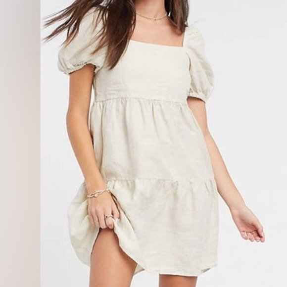 Mango | Dresses | Mango Linen Puff Sleeve Dress | Poshmark